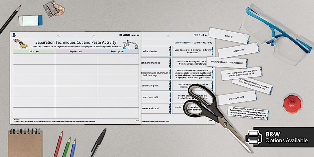 Separation Techniques Cut and Paste Activity (teacher made)