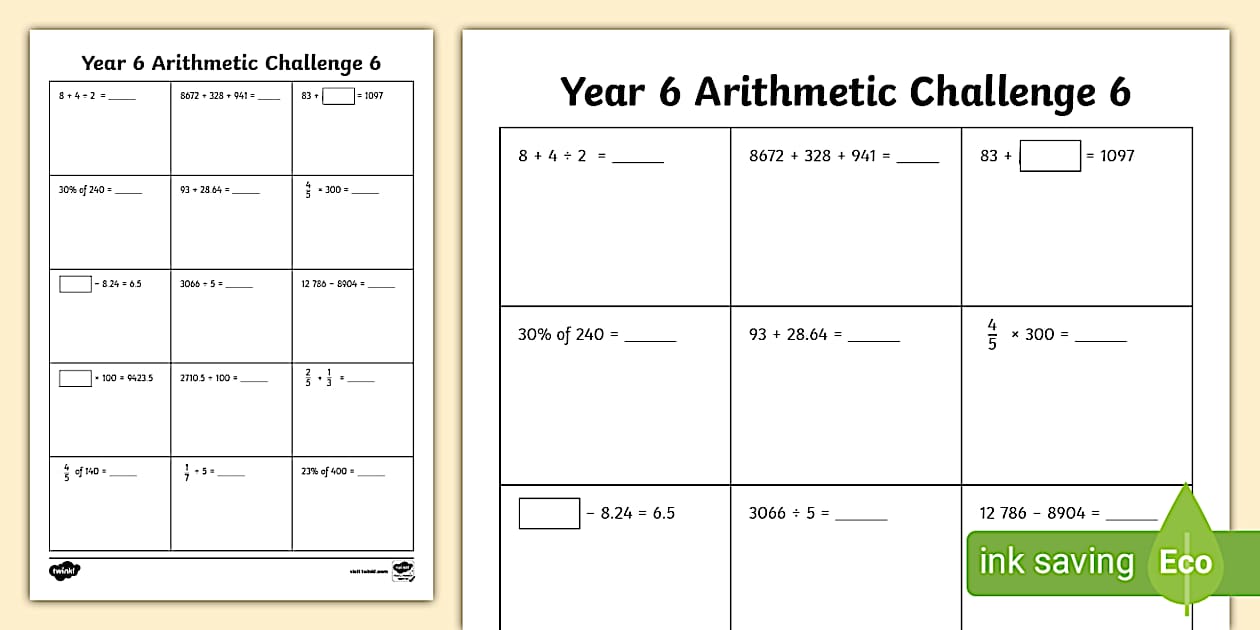 👉 Year 6 Arithmetic Challenge 6 (teacher made) - Twinkl