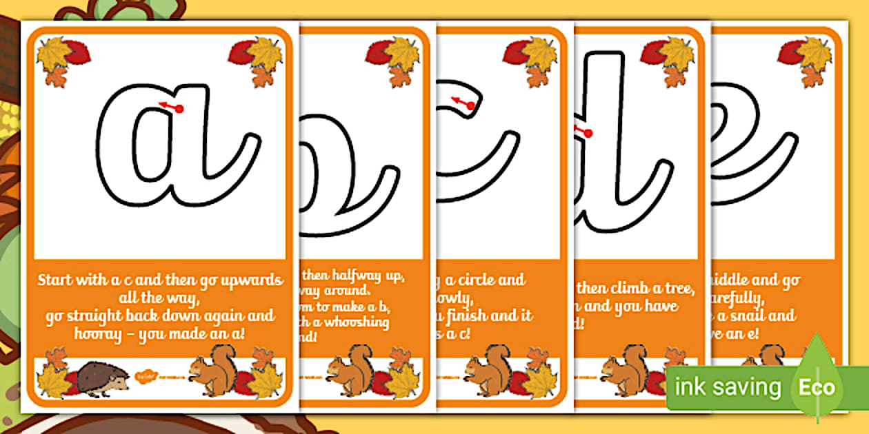Autumn-Themed Cursive Letter Formation Rhyme Posters