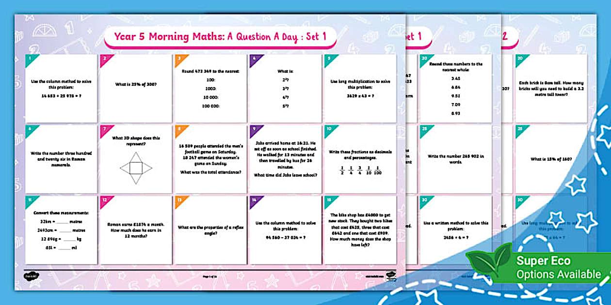 Year 5 Morning Maths Questions: A Question a Day - Twinkl