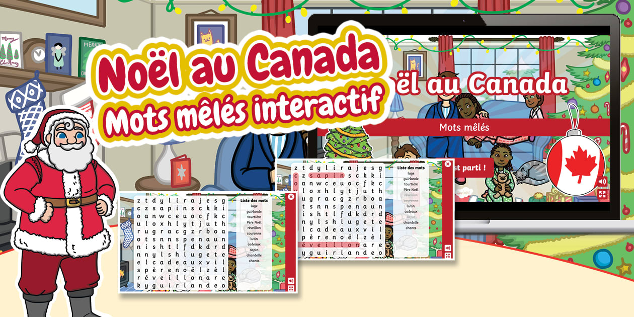 Mots mêlés interactif : Noël au Canada - Twinkl