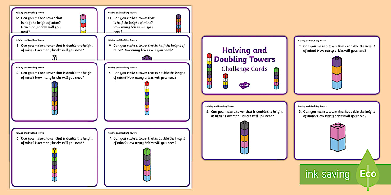 Halving and Doubling Towers Challenge Cards (teacher made)