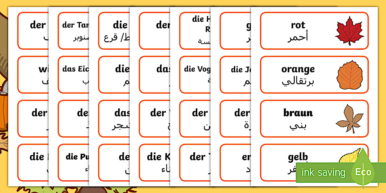 Deutsch-Arabische Herbst Wortschatz: Wort- und Bildkarten