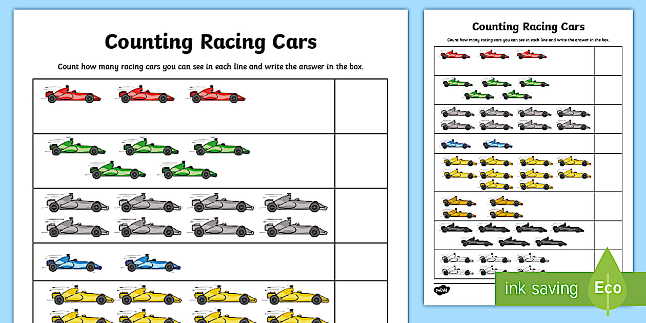 Counting Racing Cars Worksheet / Worksheet (teacher made)
