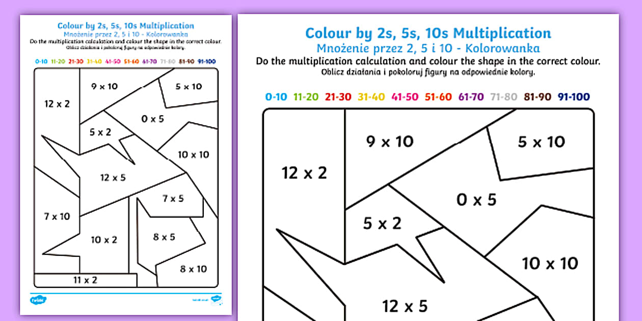 Colour by 2s, 5s and 10s Mixed Multiplication English/Polish - Colour ...