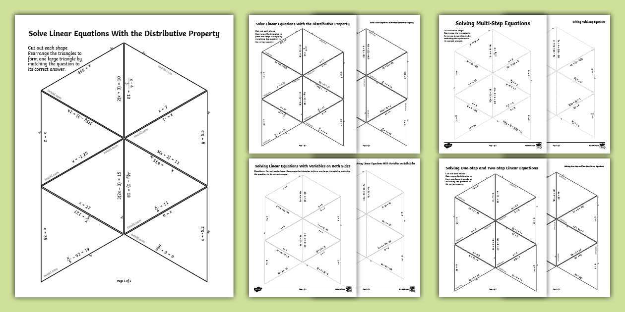 Eighth Grade Solving Equations Triangle Puzzle Activity Pack
