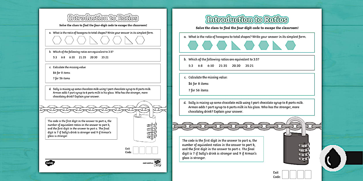 Introduction to Ratios Escape Room Puzzle (Teacher-Made)