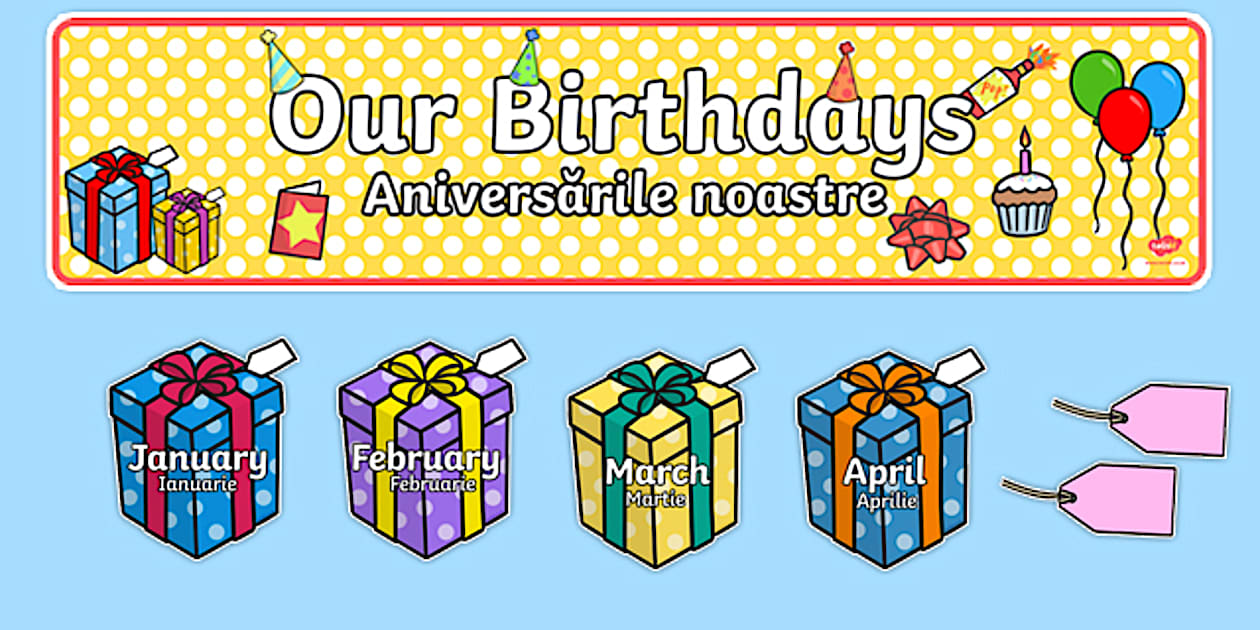 Editable Birthday Display Set (Presents) Romanian - Twinkl