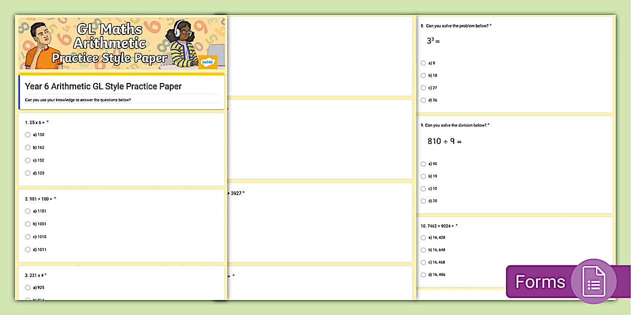 Year 6 Arithmetic GL Style Practice Paper (teacher made)