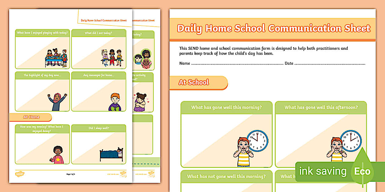 Early Years Daily Home/School Communication Sheet - Twinkl
