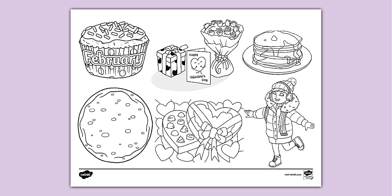 February Doodle Colouring Page (teacher made) - Twinkl