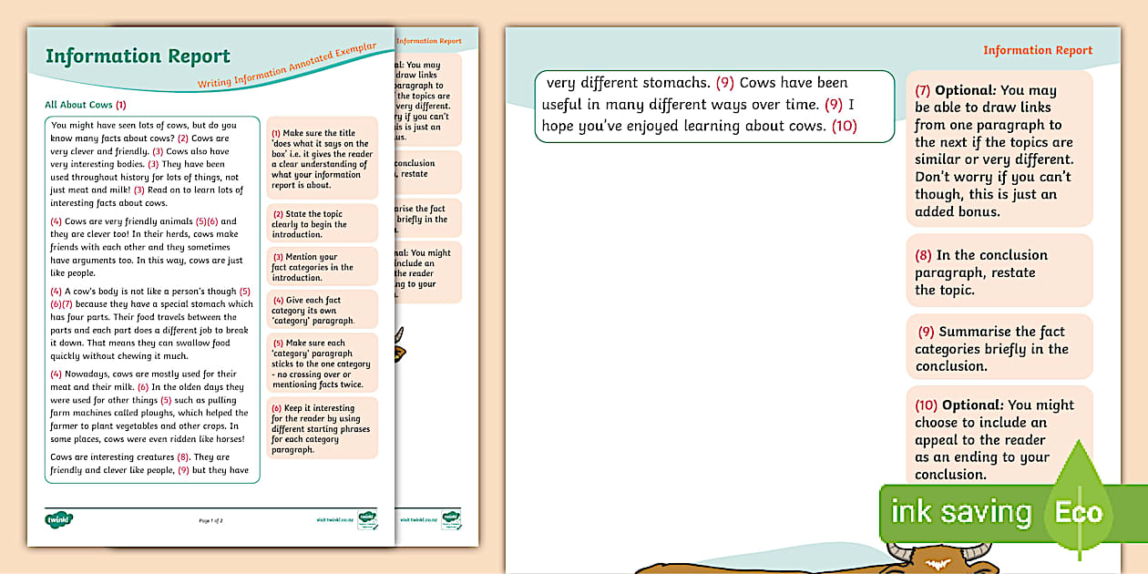 Level 2 Writing - Information Report Annotated Exemplar