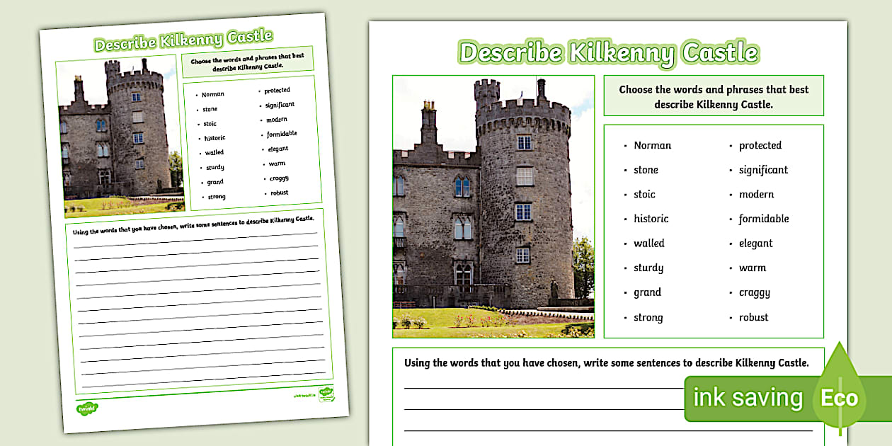 Describe Kilkenny Castle Worksheet (teacher made) - Twinkl