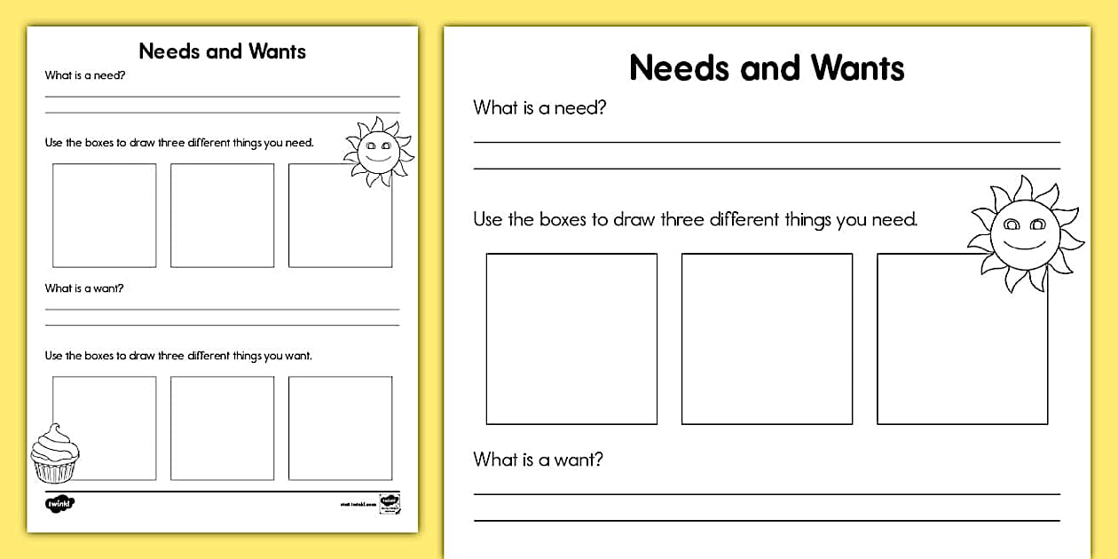 Needs and Wants Worksheet for K-2nd Grade (teacher made)