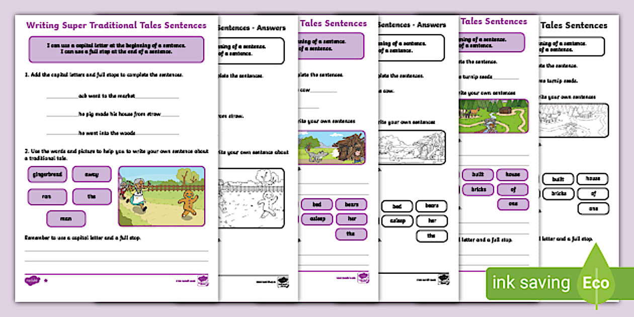 Writing Super Traditional Tales Sentences Differentiated Worksheets