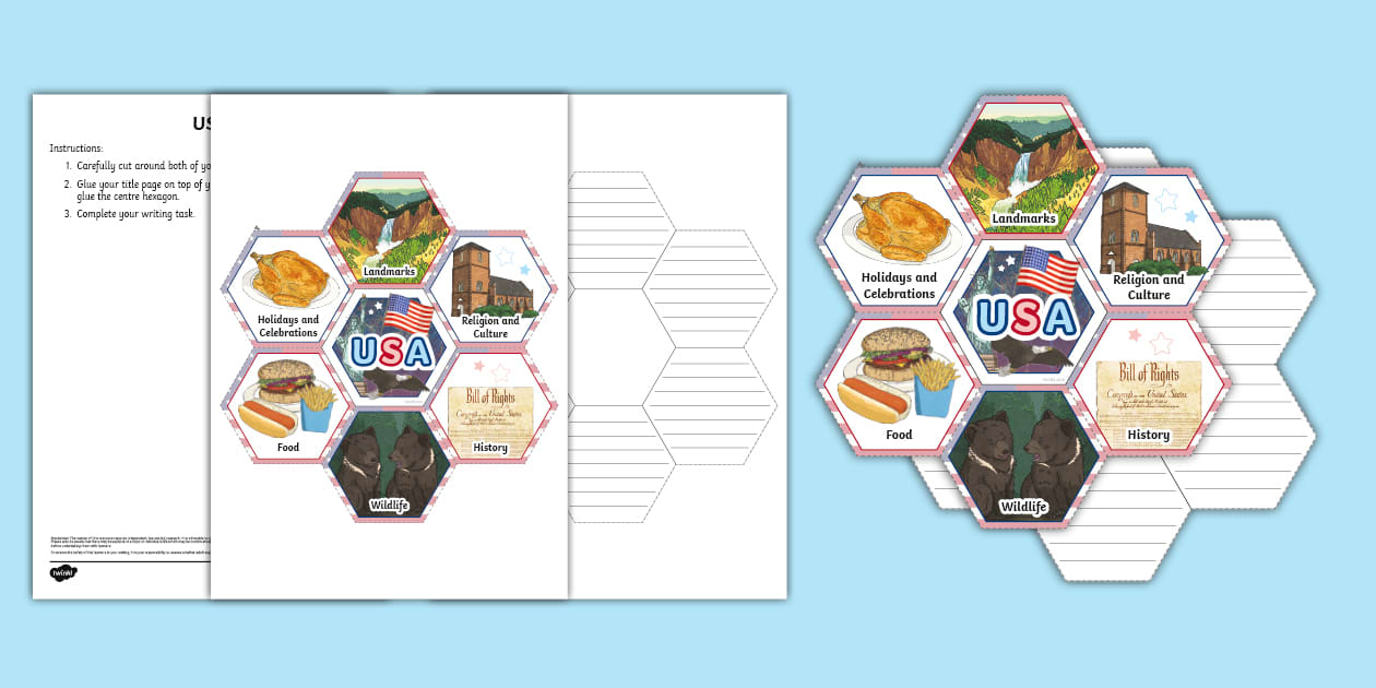 USA Hexagon Writing Template - Twinkl Geography - Twinkl