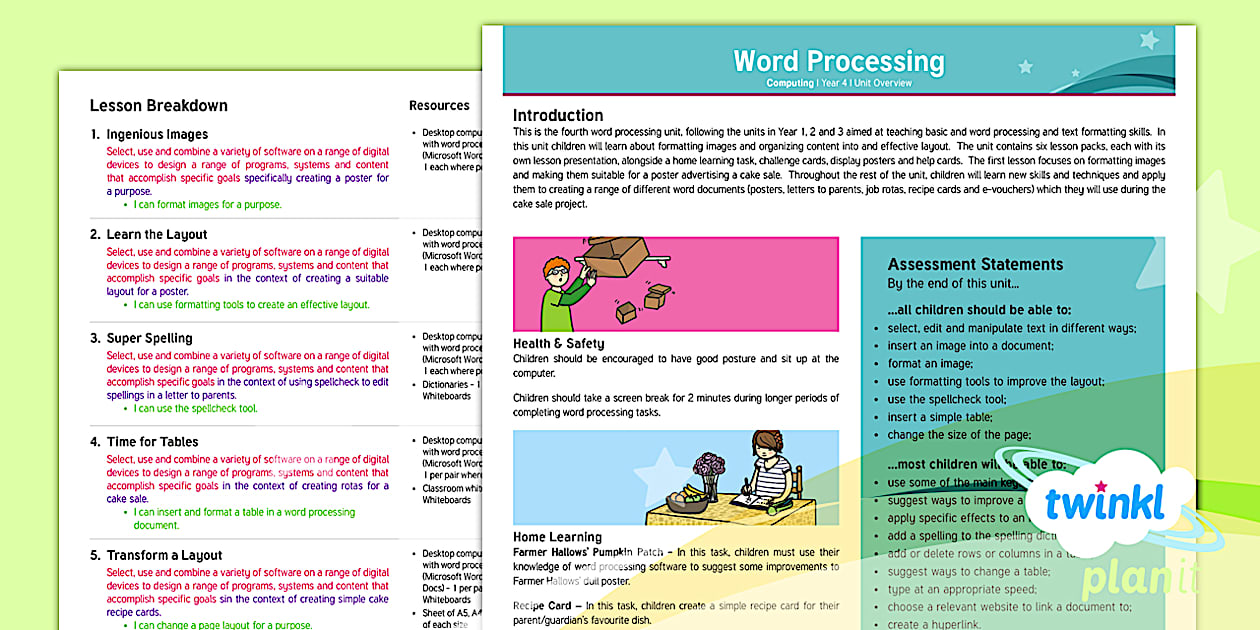 Computing: Word Processing: Year 4 Planning Overview