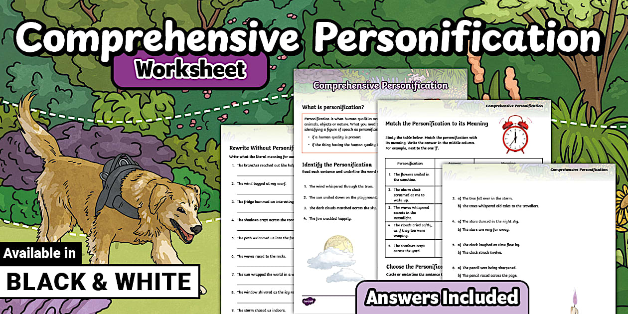 IP English Comprehensive Personification Worksheet