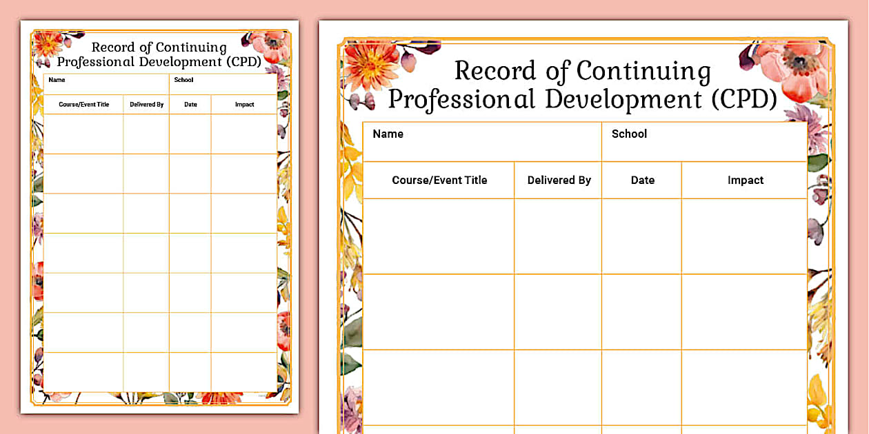 Wildflower Botanical Themed Continuous Professional Development (CPD) Record