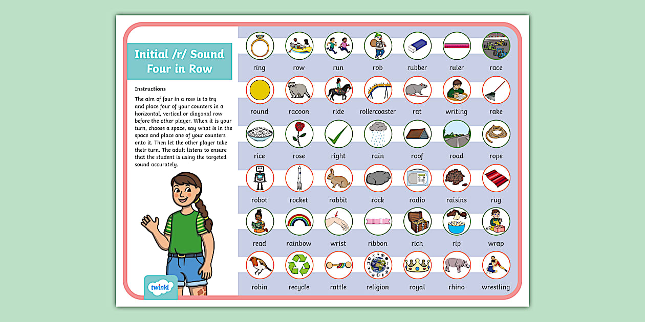 Initial /r/ Sound Four in a Row (teacher made) - Twinkl