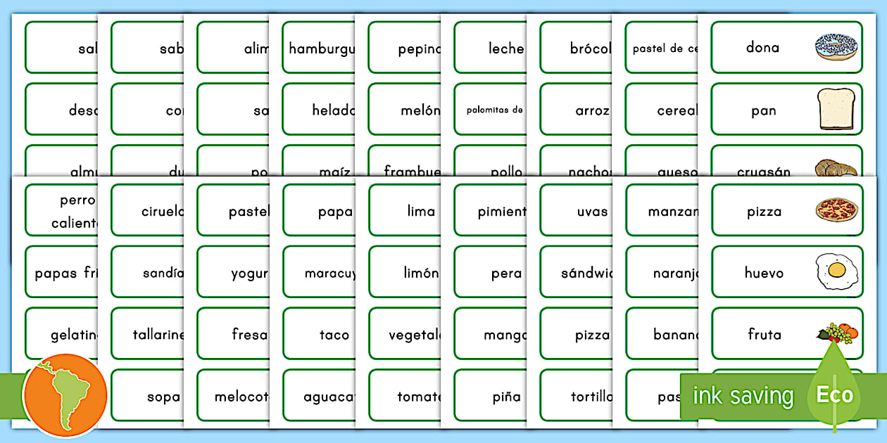Tarjetas de vocabulario: La alimentación