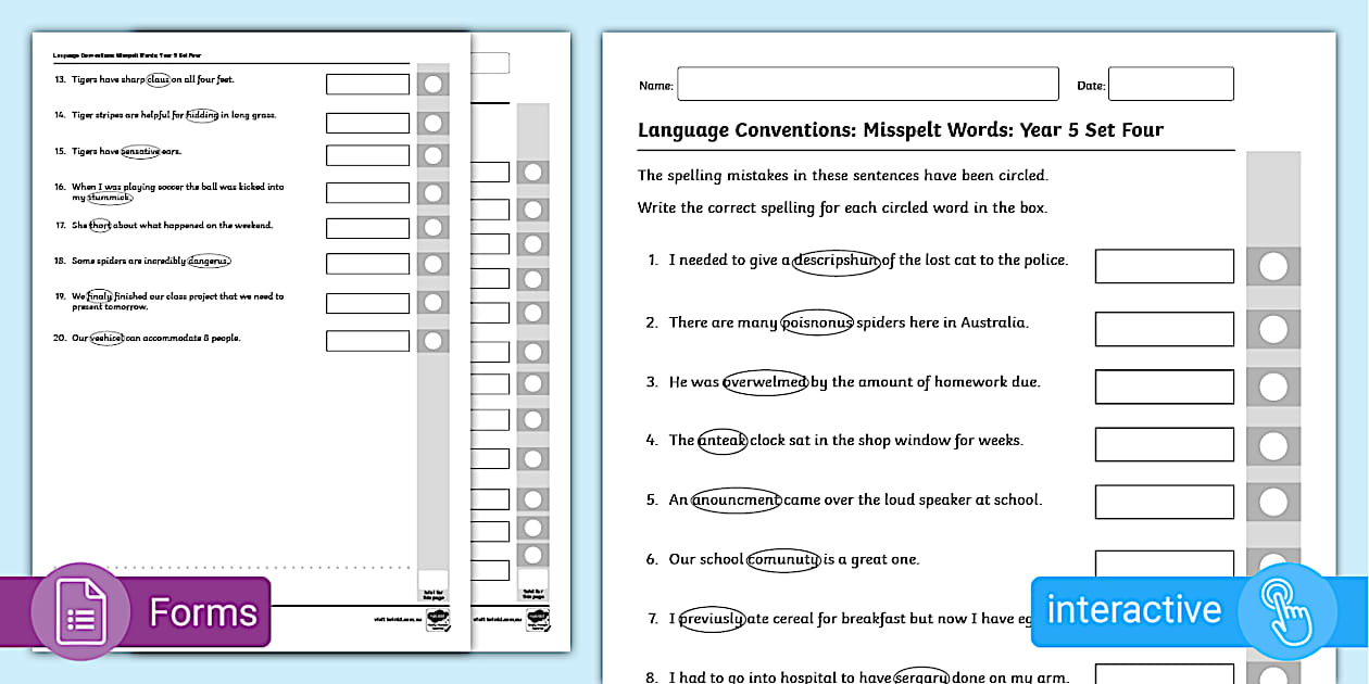 NAPLAN Style Language Conventions Set Four Year 5 Exam Questions Pack