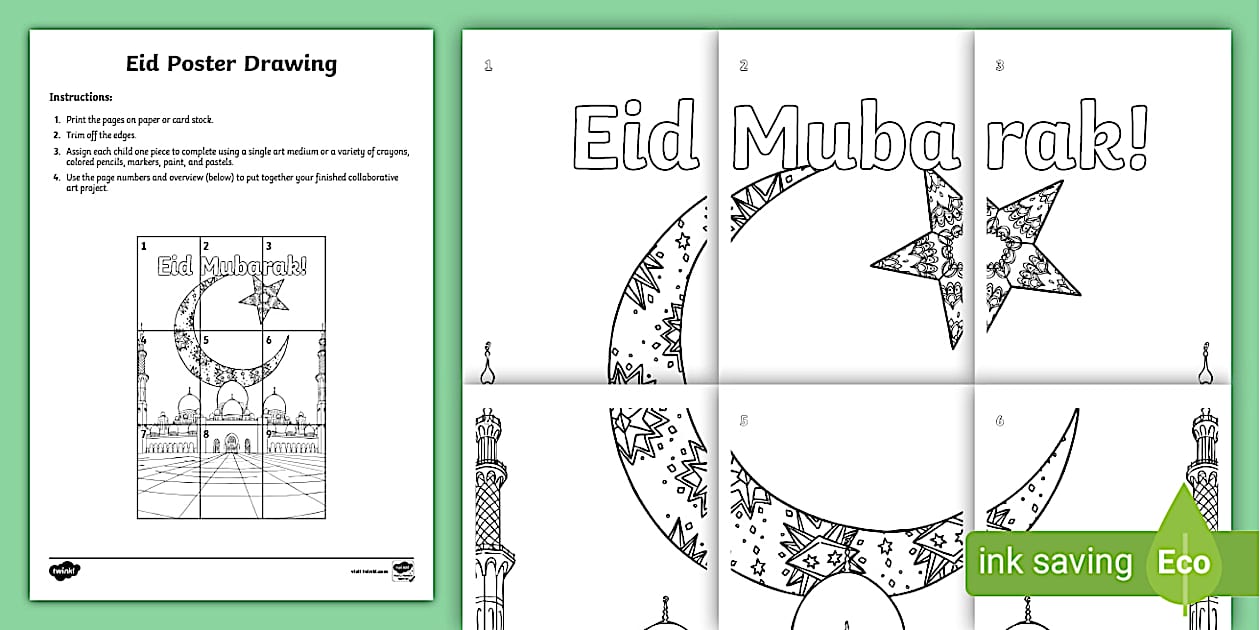 Eid Poster Drawing Collaborative Colouring Project | Ramadan