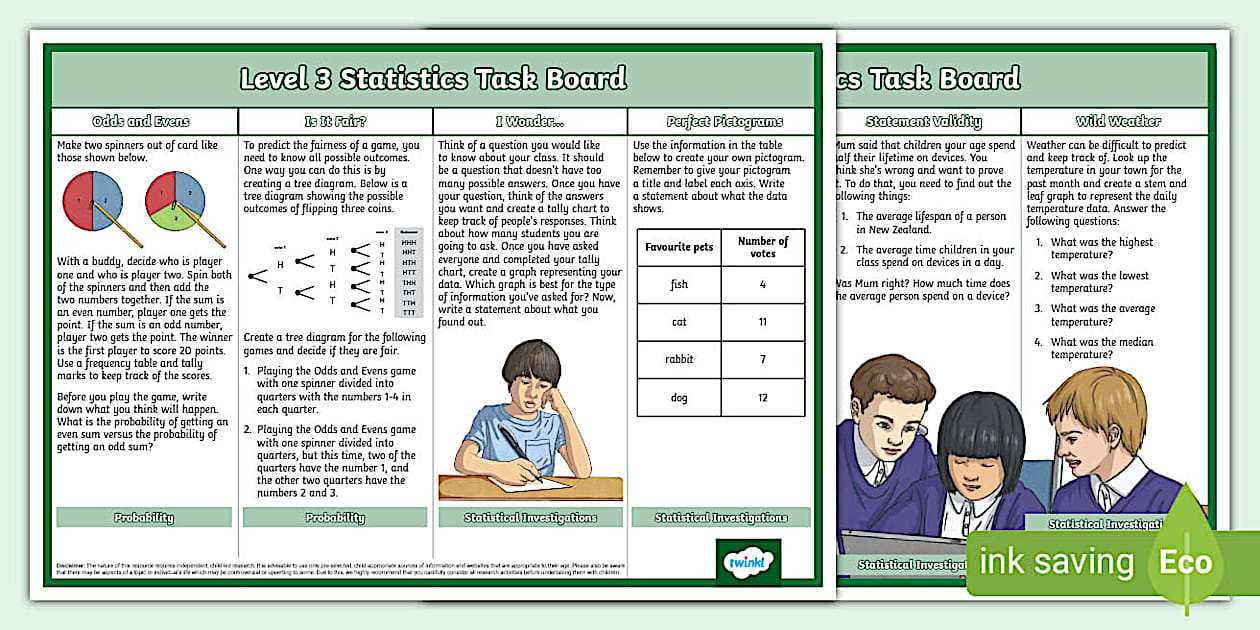 Level 3 Statistics Task Board (teacher made) - Twinkl