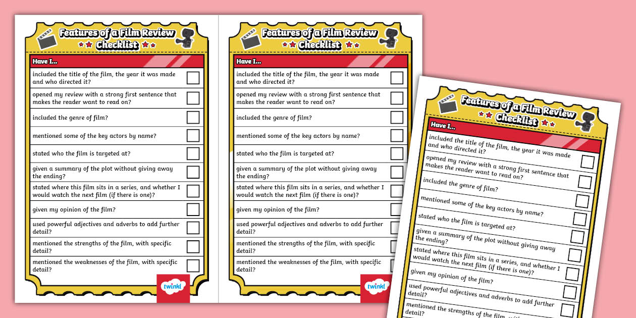 Features of a Film Review Writing Checklist (teacher made)