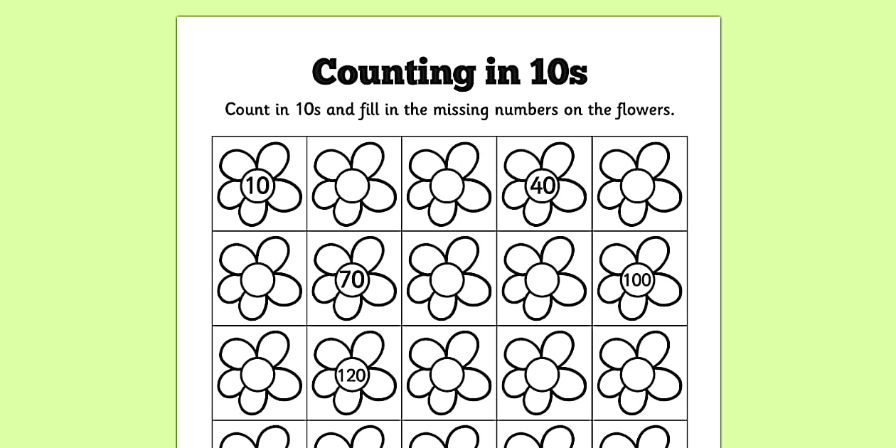 Editable Counting in 10s Flowers Worksheets - Twinkl