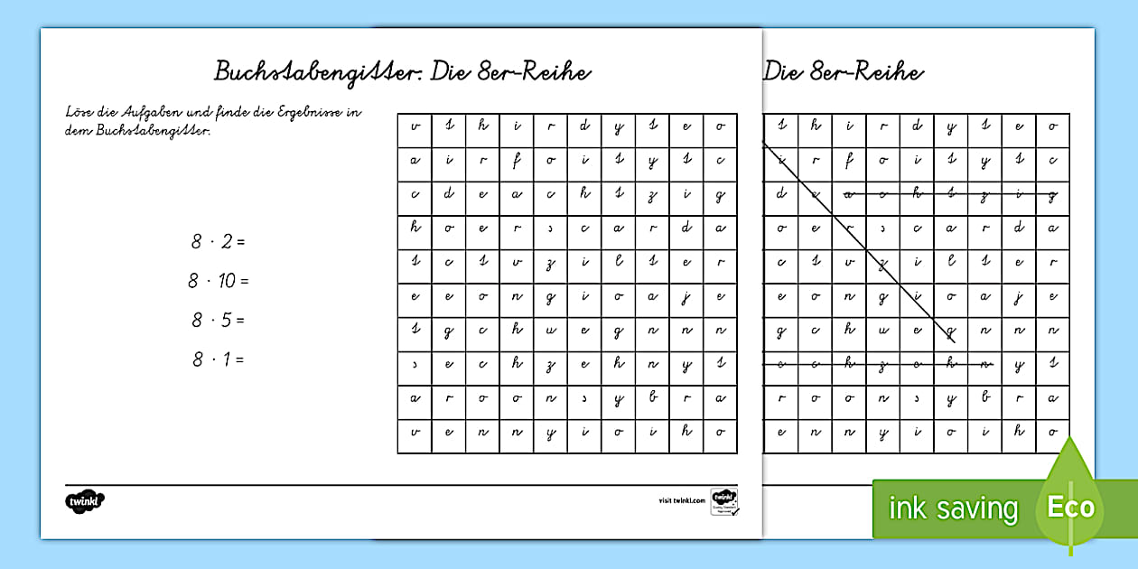 Buchstabengitter: Die 8er Reihe Arbeitsblatt - Twinkl