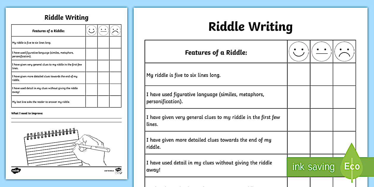 Editable Riddle Writing Self-Assessment Tracker - Twinkl