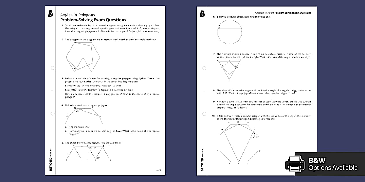 👉 Angles in Polygons Problem-Solving Exam Questions
