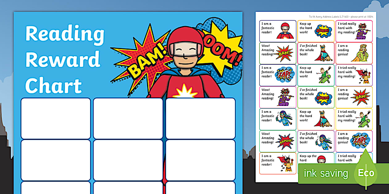 Editable KS1 Superhero-Themed Reading Sticker Reward Charts