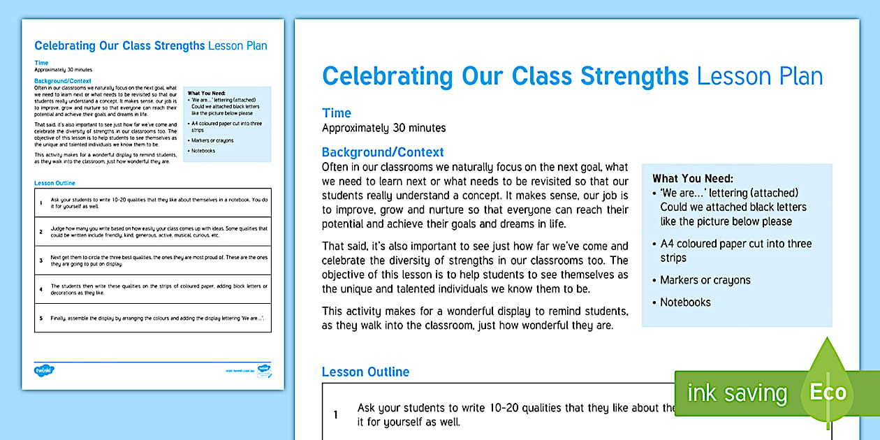 Celebrating Our Class Strengths Lesson Plan - Twinkl