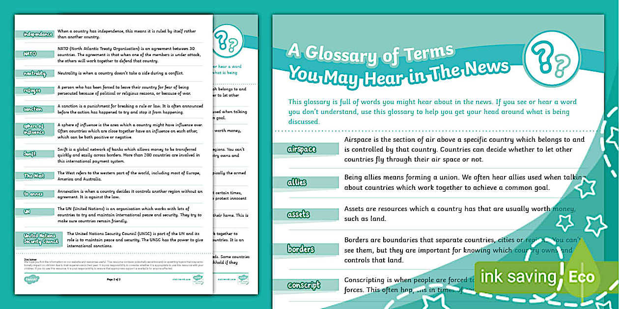 FREE! - A Glossary of Terms You May Hear in The News