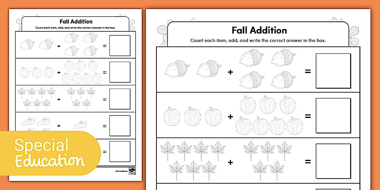 Fall Simple Addition Worksheet (teacher made) - Twinkl