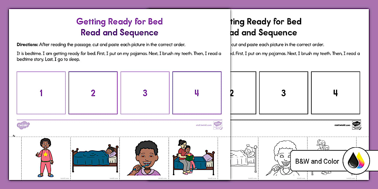 Getting Ready for Bed Read and Sequence Worksheet - Twinkl