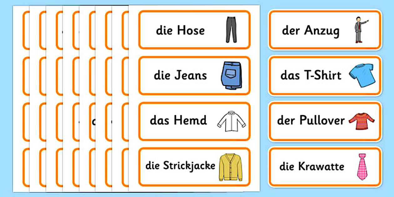 Editable Clothes Shop Word Cards German (professor feito)
