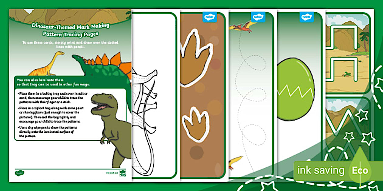 Dinosaur-Themed Mark Making Pattern Tracing Pages - Twinkl