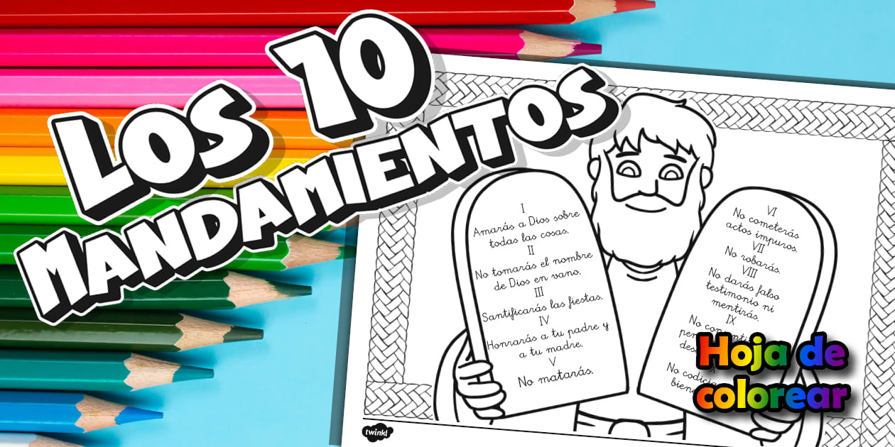 * NEW * Hoja de colorear: Los 10 Mandamientos - Twinkl