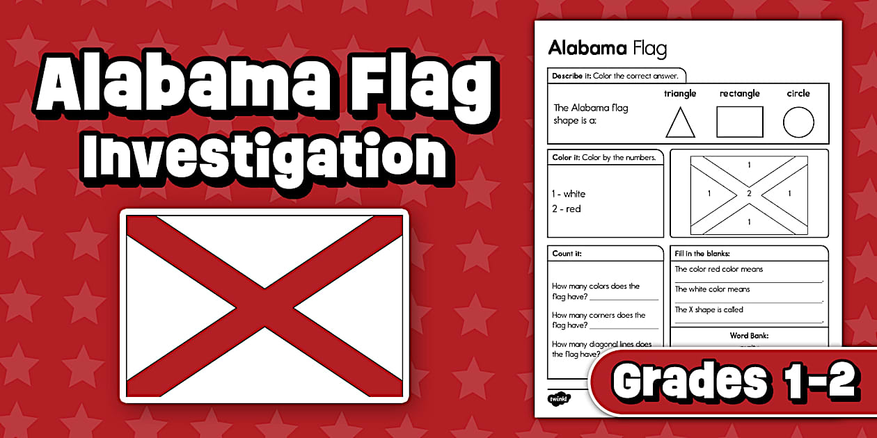 Alabama Flag Investigation Worksheet for 1st-2nd Grade