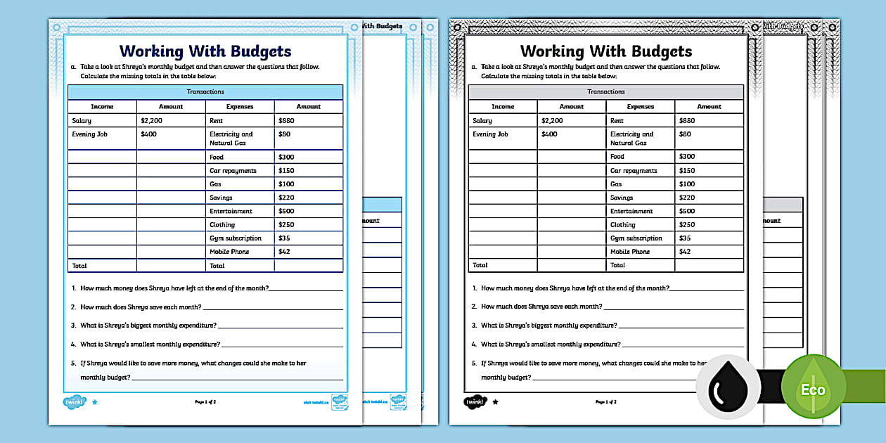 Working with Budgets Differentiated Activity (Teacher-Made)