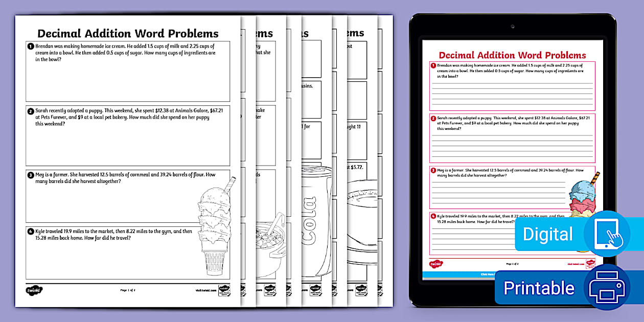 Sixth Grade Decimal Operations Word Problems Activity Pack