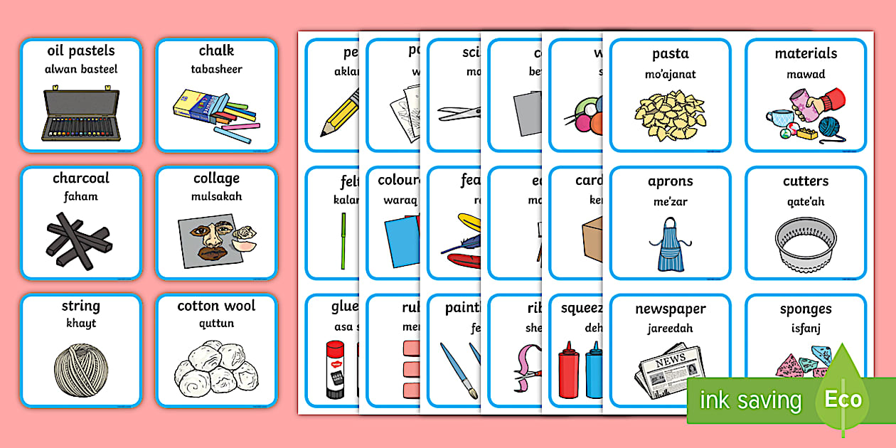 Blue Creative Area Square Peg Labels Arabic/English Phonics
