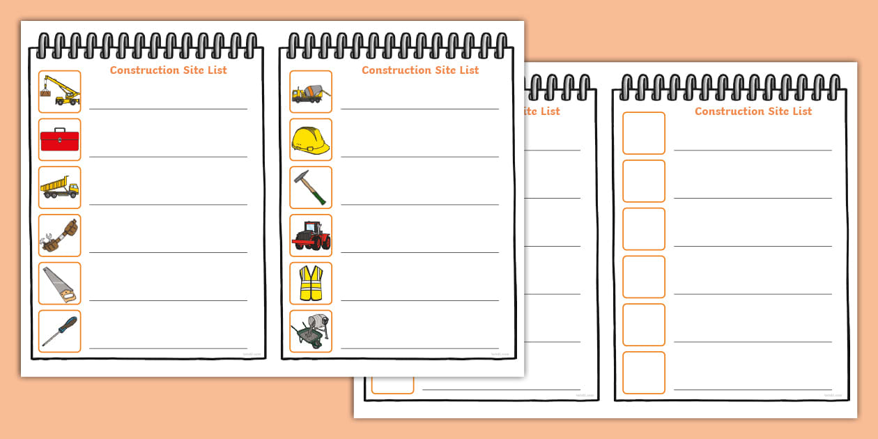 Construction Site List Writing Activity | Twinkl - Twinkl
