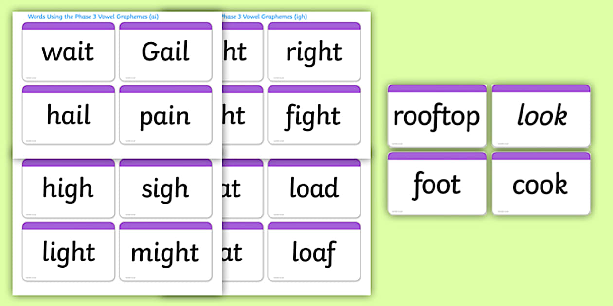 Cursive Words Using the Phase 3 Vowel Sounds Word Cards