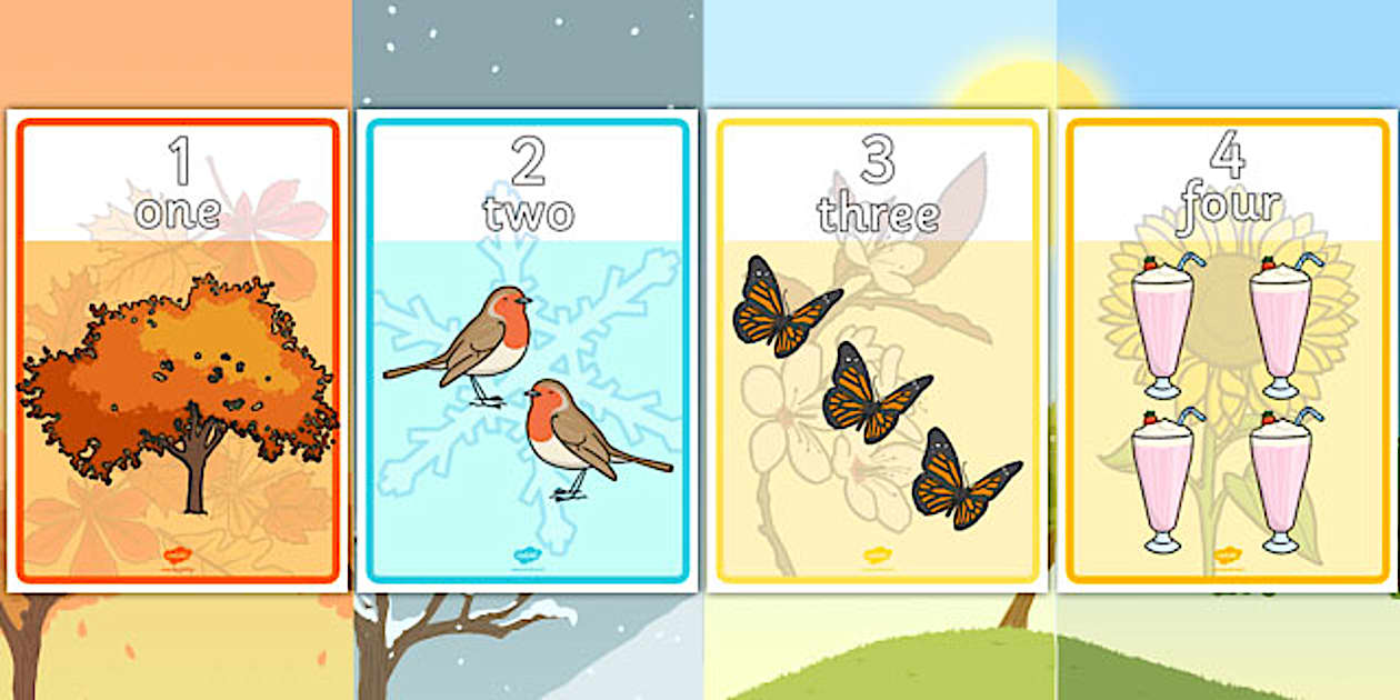 Seasons Themed Number and Word Posters (teacher made)