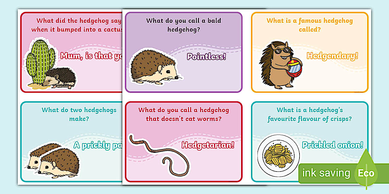 Cards of Hedgehog Jokes| Hedgehog Awareness Week| Twinkl