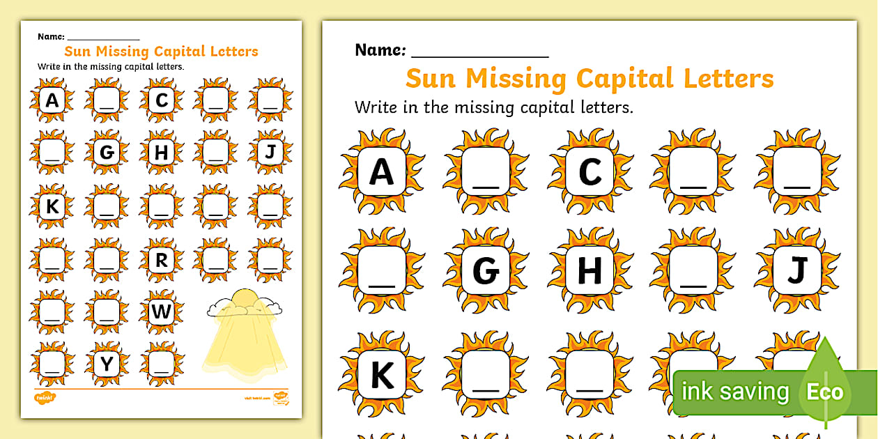 Sun Missing Capital Letters Worksheet | Twinkl KS1 Alphabet